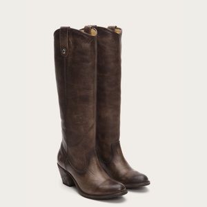 Frye | Shoes | Frye Jackie Button Tall Brown Leather Heeled Boot | Poshmark